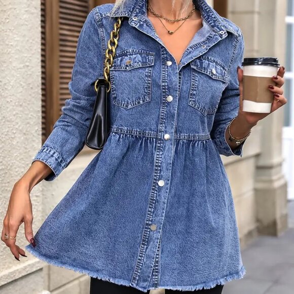 TJXY | Jackets & Coats | Nwt Tjxy Denim Snap Button Peplum Jacket With ...